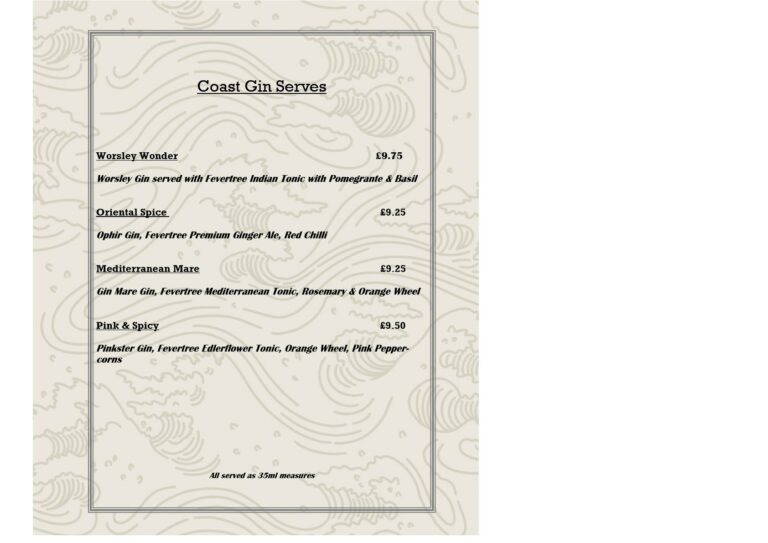 Menu - The Coast - Tarporley
