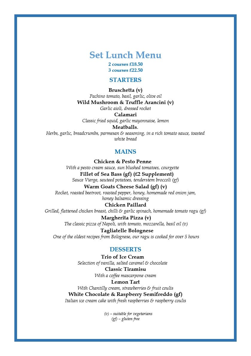 Menu - The Coast - Tarporley