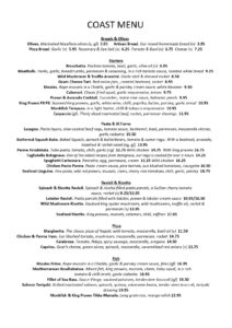 Menu - The Coast - Tarporley