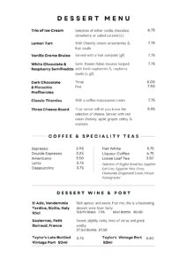 Menu - The Coast - Tarporley
