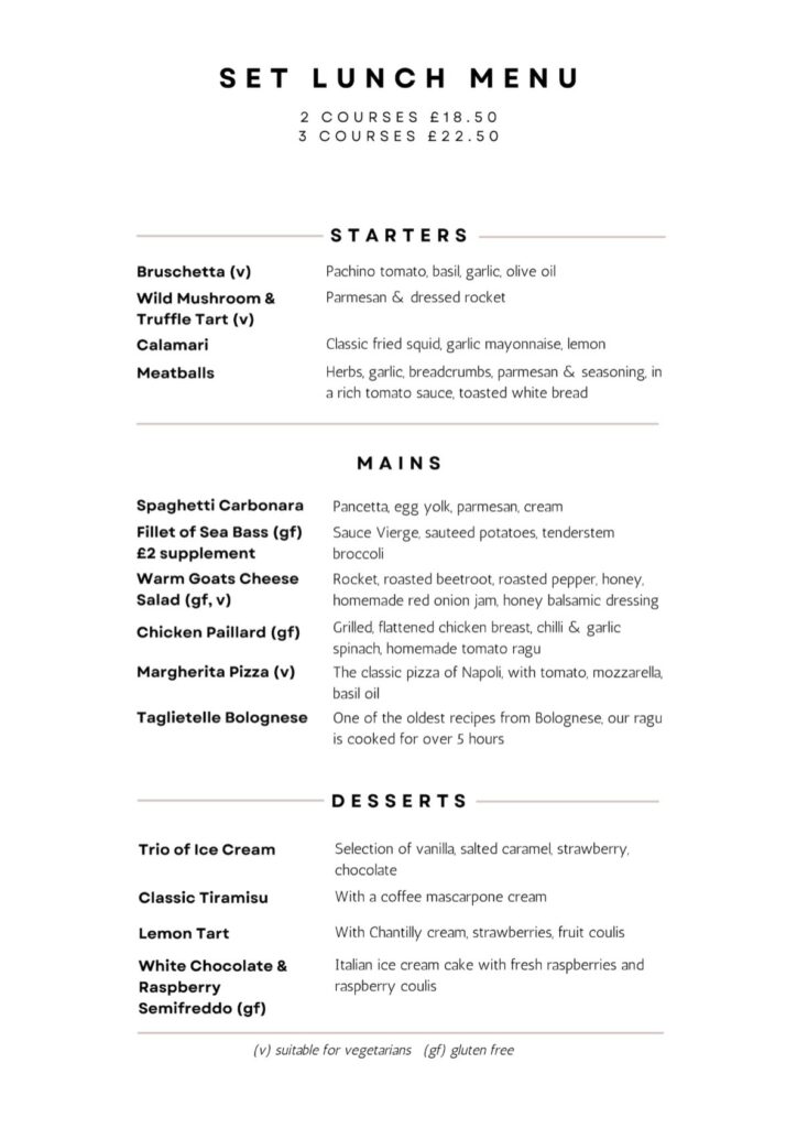 Menu - The Coast - Tarporley