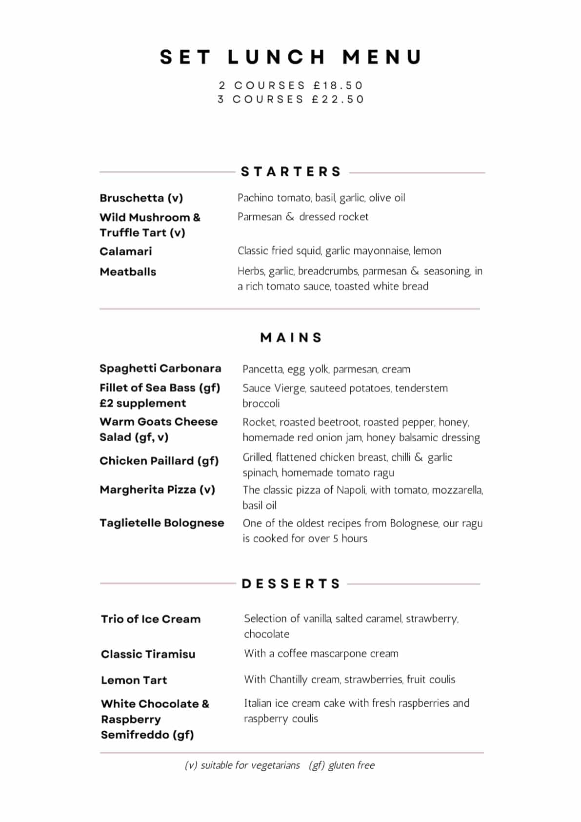 Menu - The Coast - Tarporley